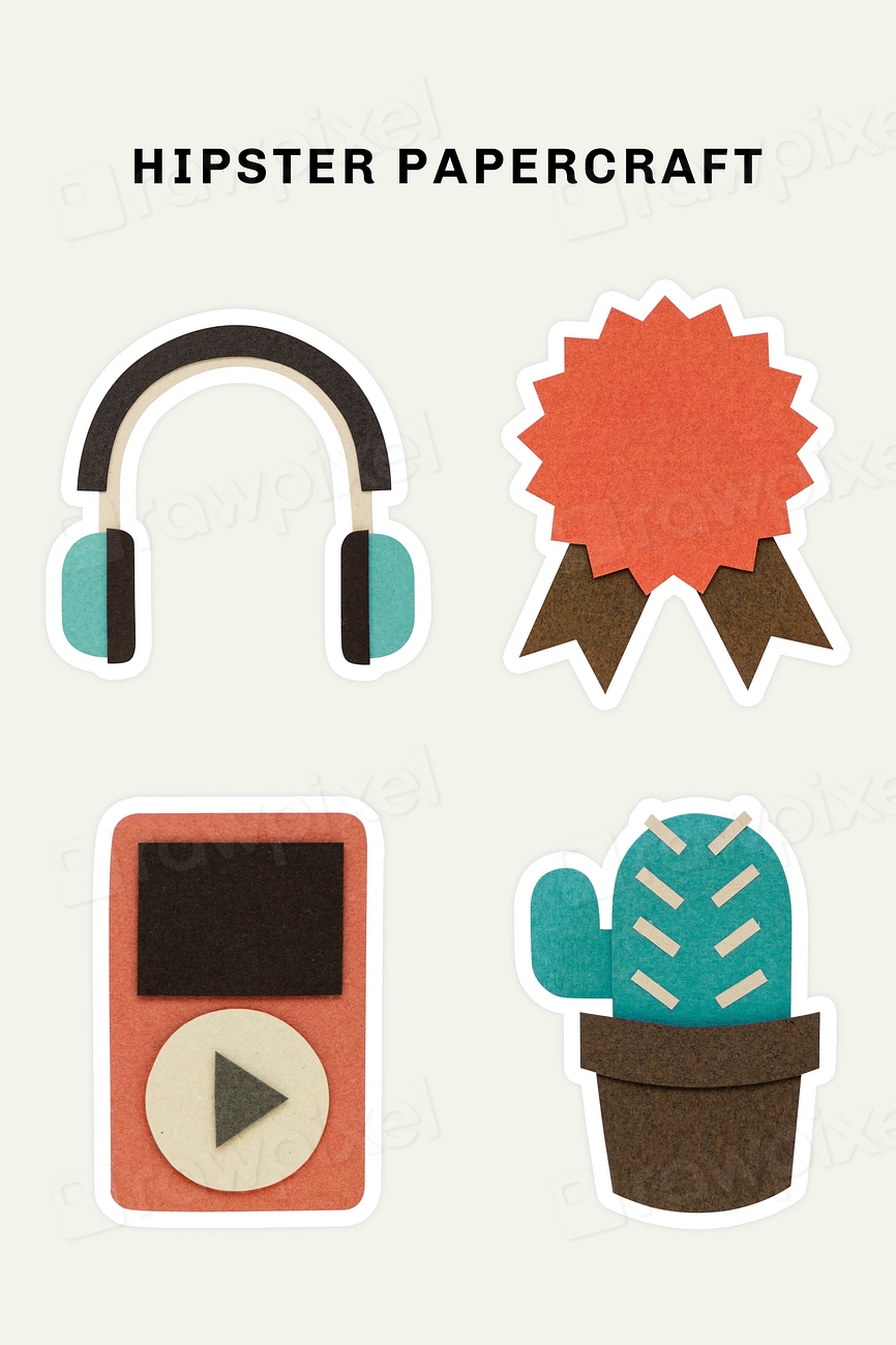 Hipster paper craft sticker set | Premium PSD - rawpixel