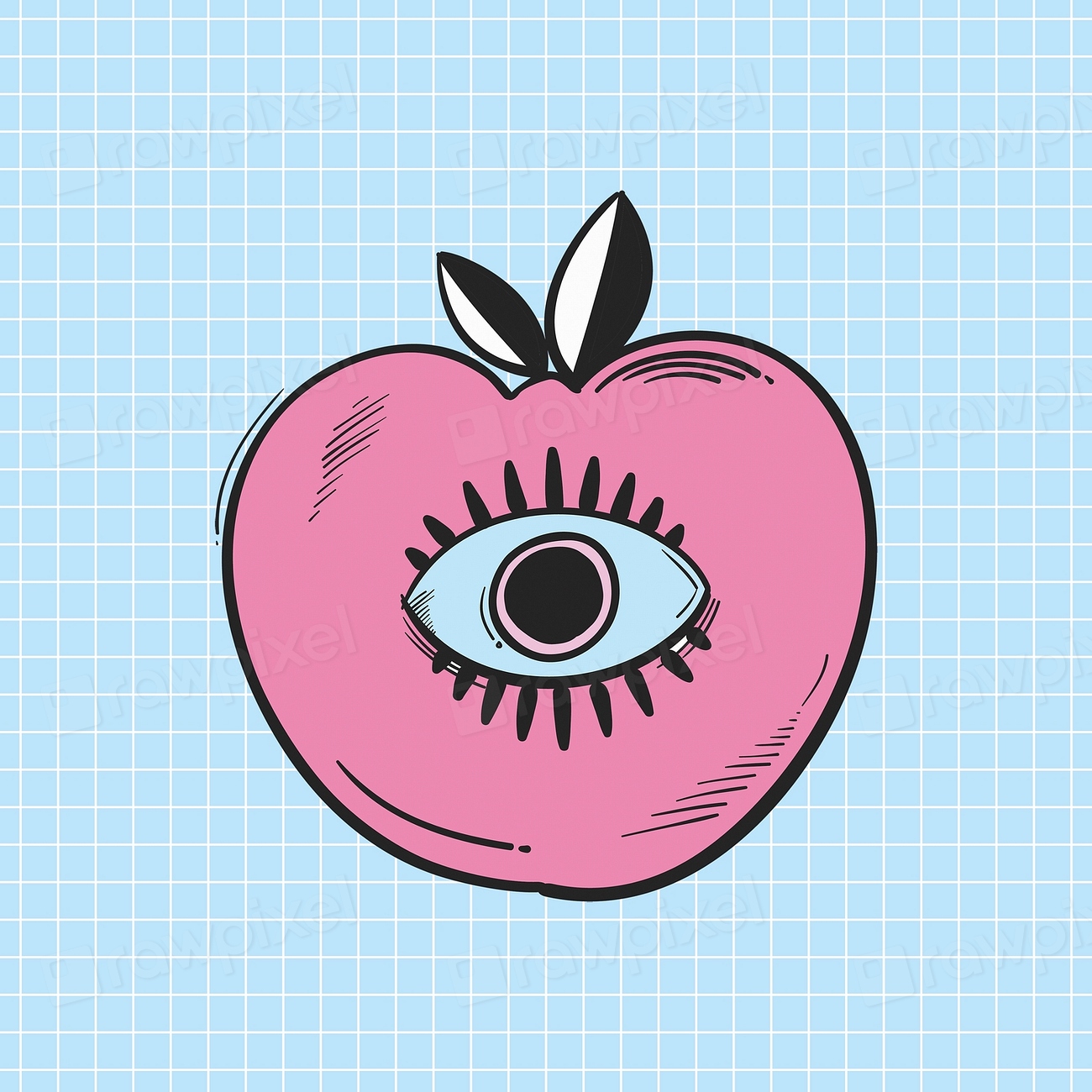 Psd apple funky hand drawn | Premium PSD Illustration - rawpixel