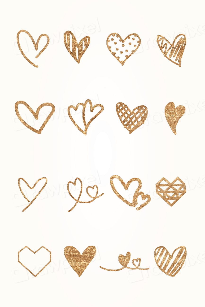 Gold heart sticker collection valentine's | Free Photo - rawpixel
