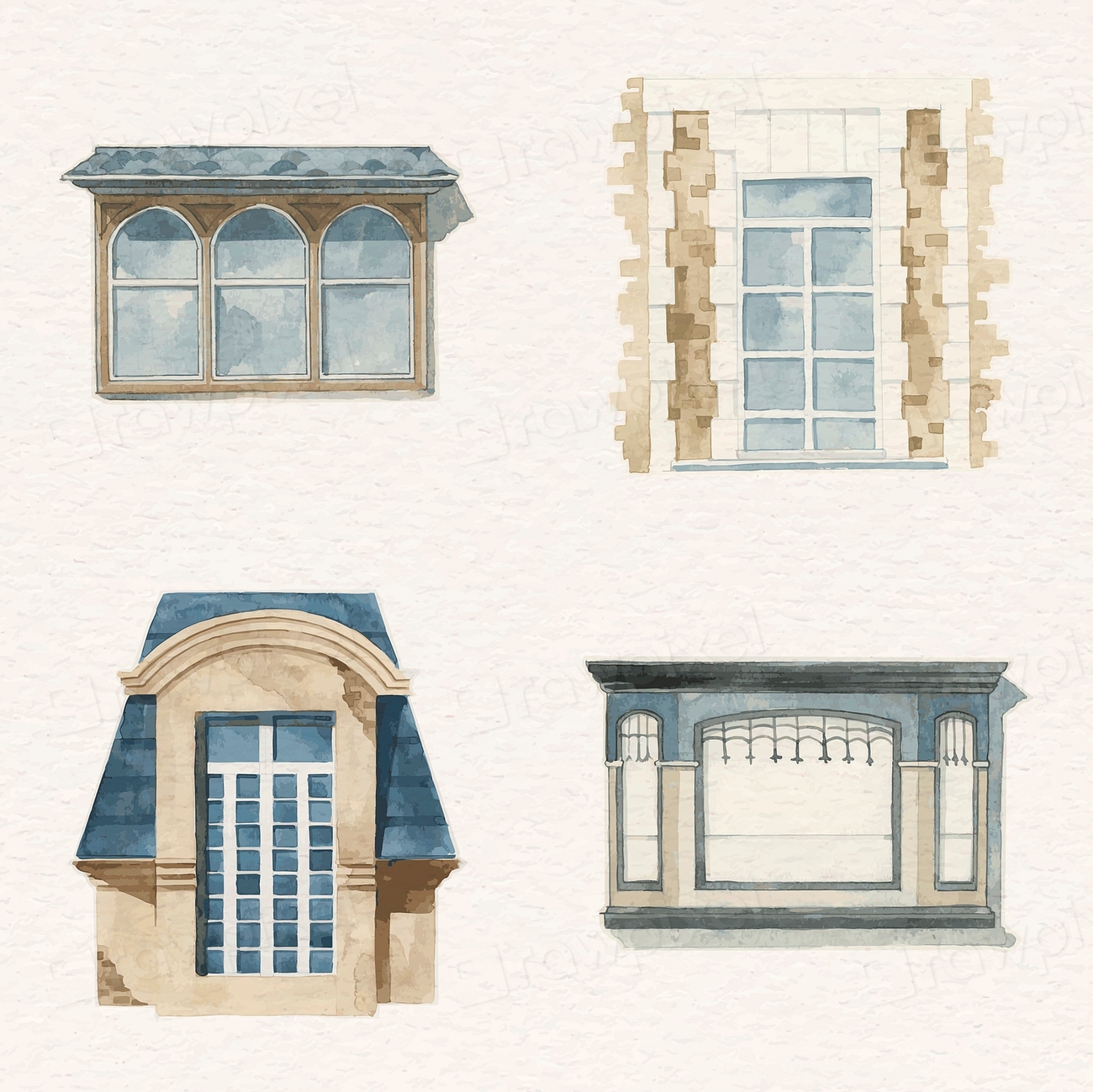 Vintage window architectural set watercolor | Free Photo - rawpixel