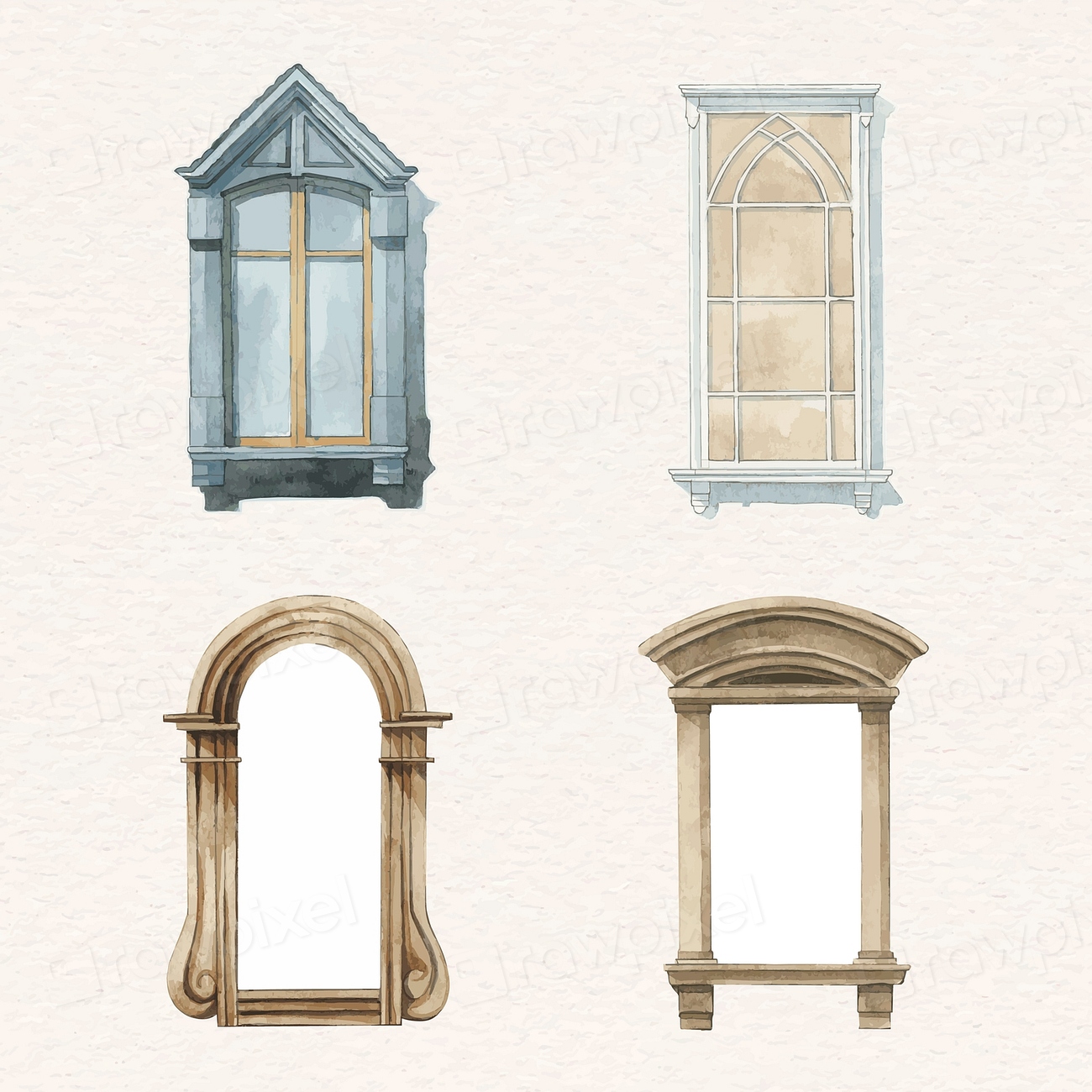 Old European window architecture watercolor | Free Photo - rawpixel