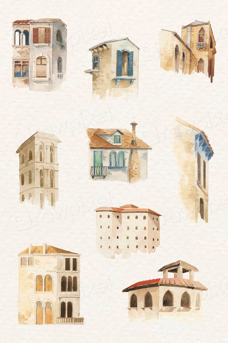 Vector vintage European architecture watercolor | Free Vector - rawpixel