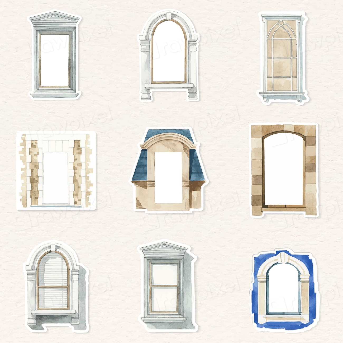 Old European window architecture watercolor | Free Photo - rawpixel