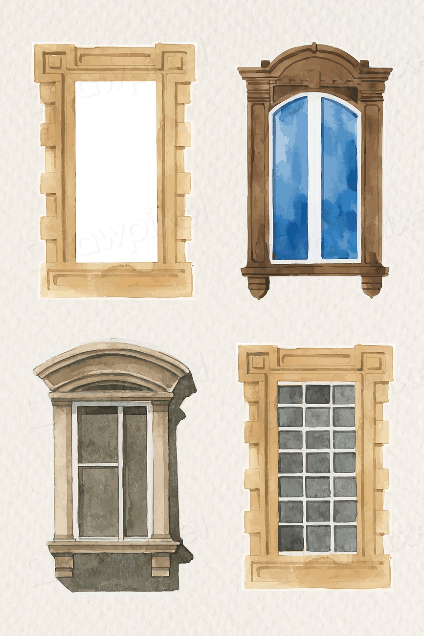 Psd old window architecture watercolor | Premium PSD - rawpixel
