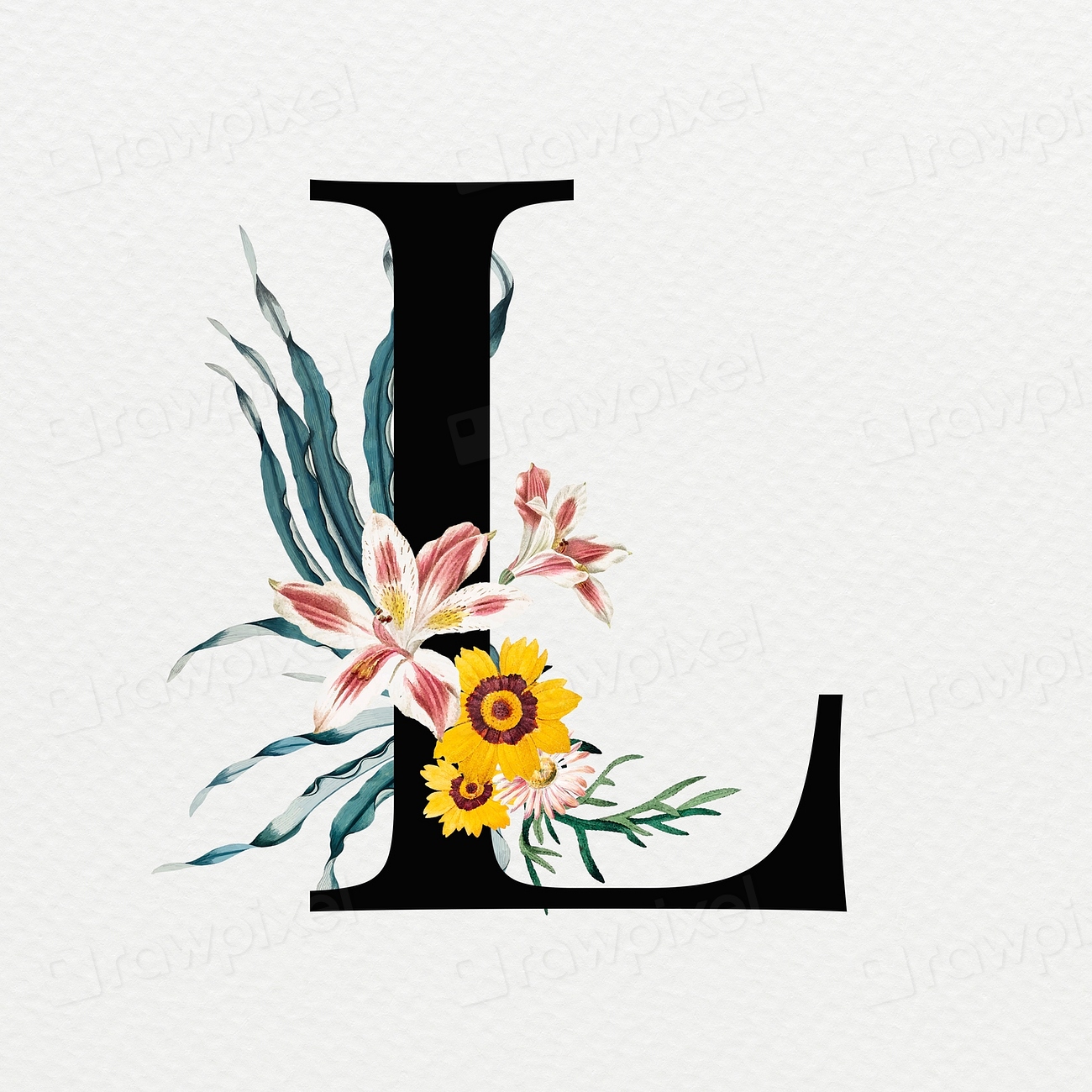 L psd floral alphabet font | Premium PSD - rawpixel