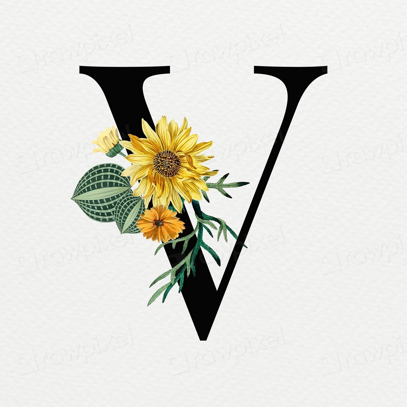 V psd floral alphabet font | Premium PSD - rawpixel