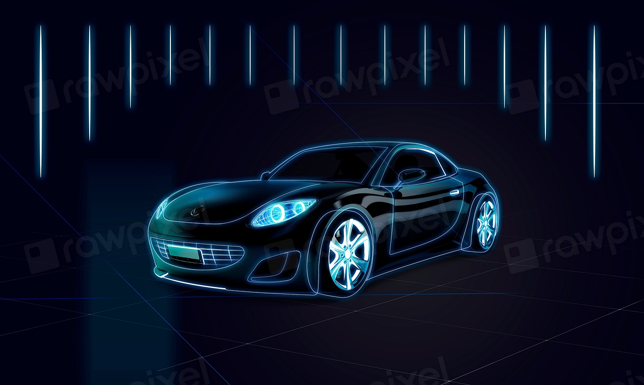 Blue neon sports car design | Premium PSD - rawpixel