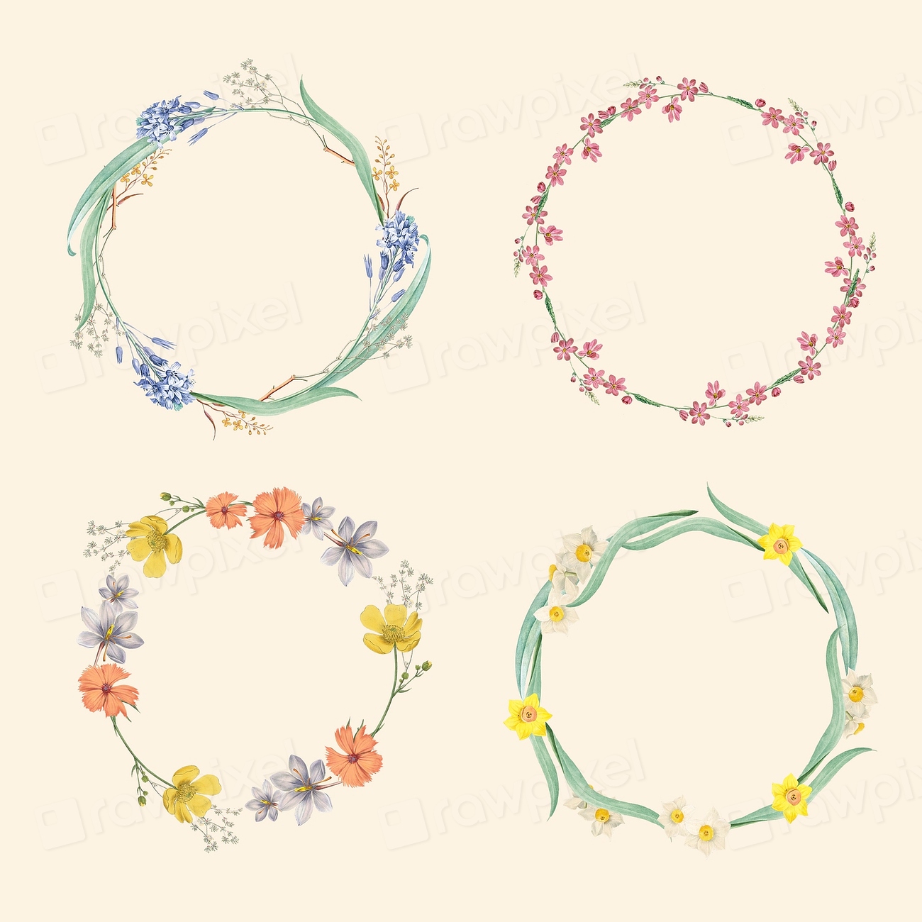 Round flowers frame mixed set | Premium PSD - rawpixel
