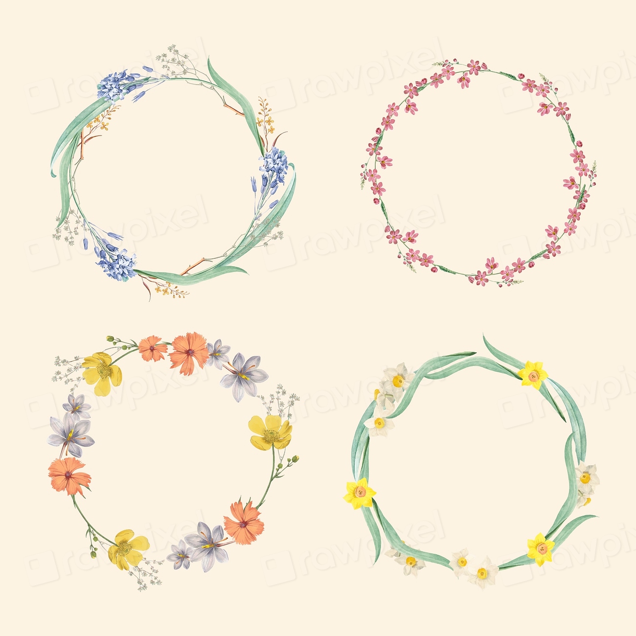 Round flowers frame mixed set | Premium Vector - rawpixel