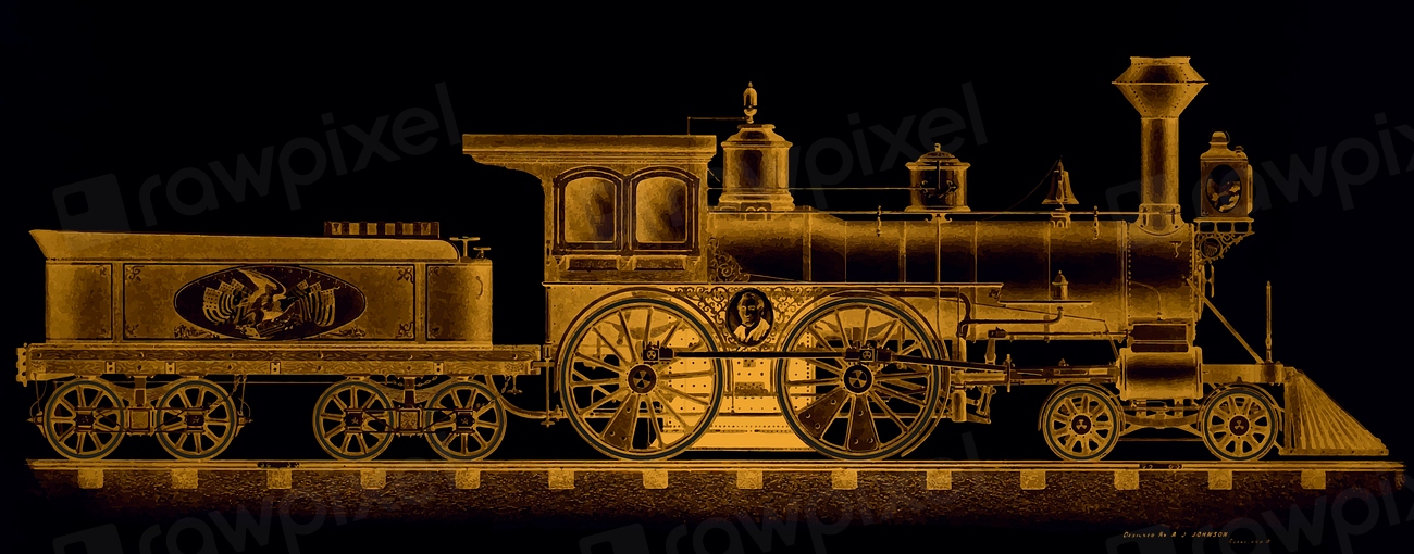 Gold railroad engine vintage illustration | Premium Vector Illustration ...
