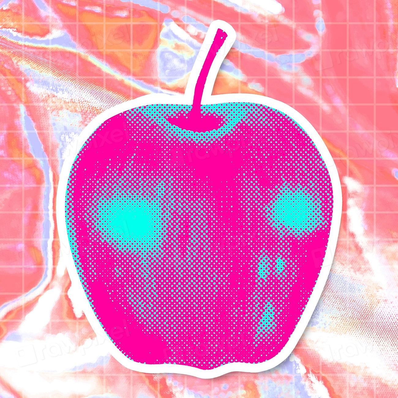 Funky neon halftone apple sticker | Premium PSD - rawpixel
