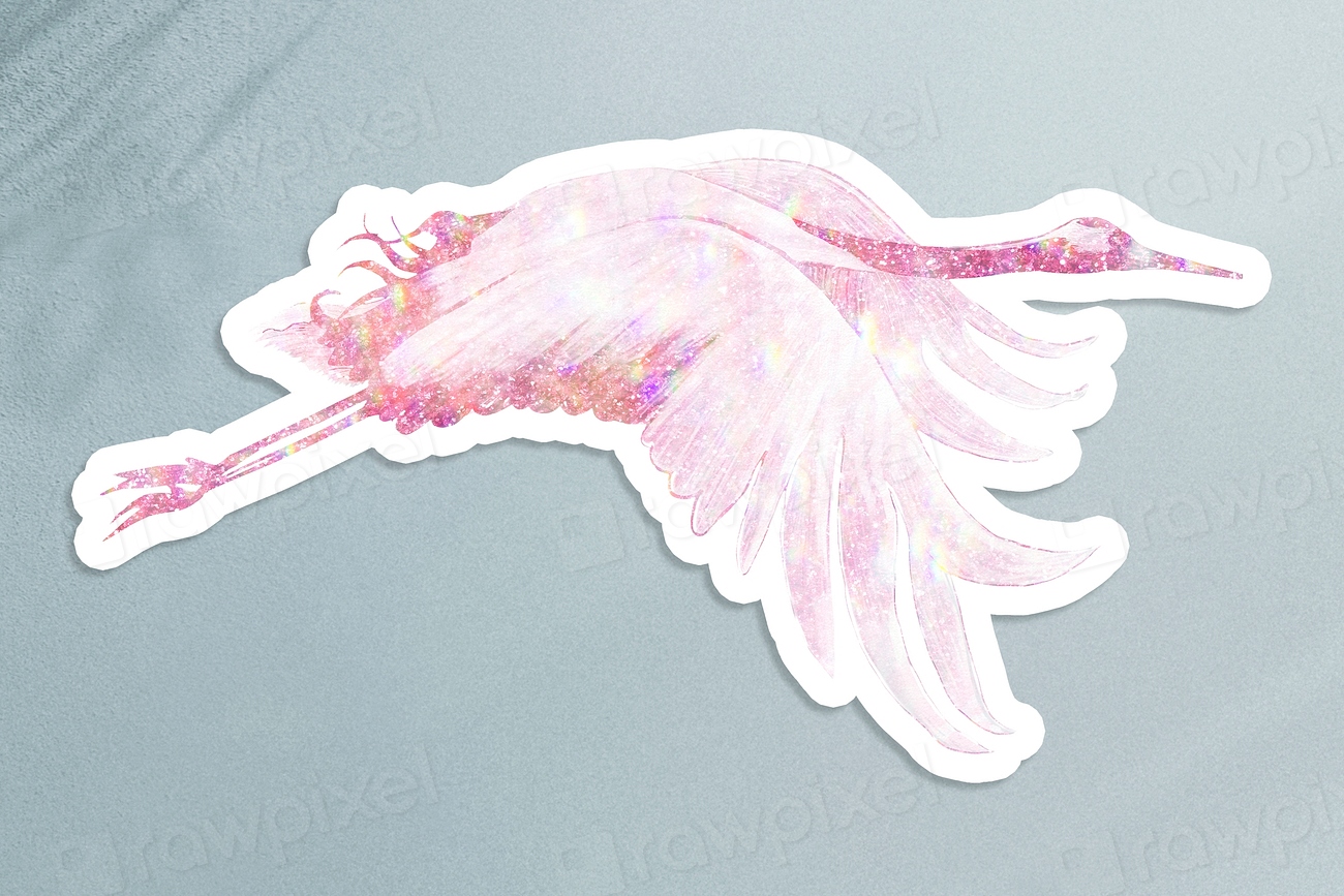 Pink holographic Japanese crane sticker | Premium PSD - rawpixel