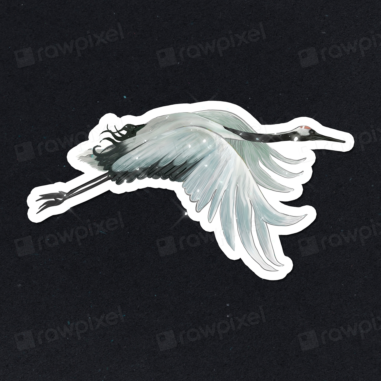 Sparkling white Japanese crane sticker | Premium PSD - rawpixel