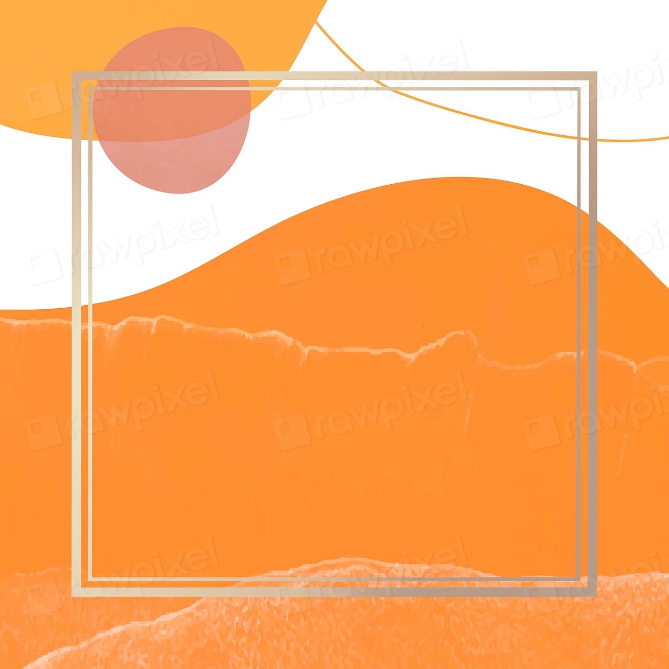 Gold square frame psd on orange | Free PSD - rawpixel