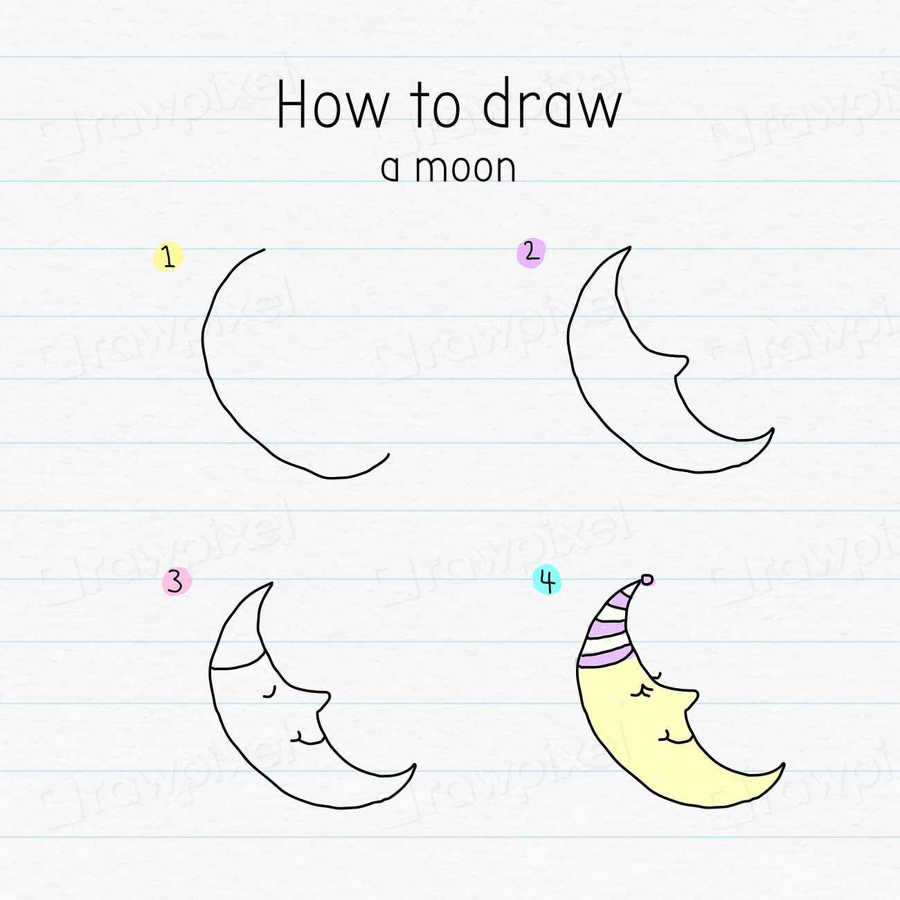 How draw moon doodle tutorial | Premium Vector - rawpixel