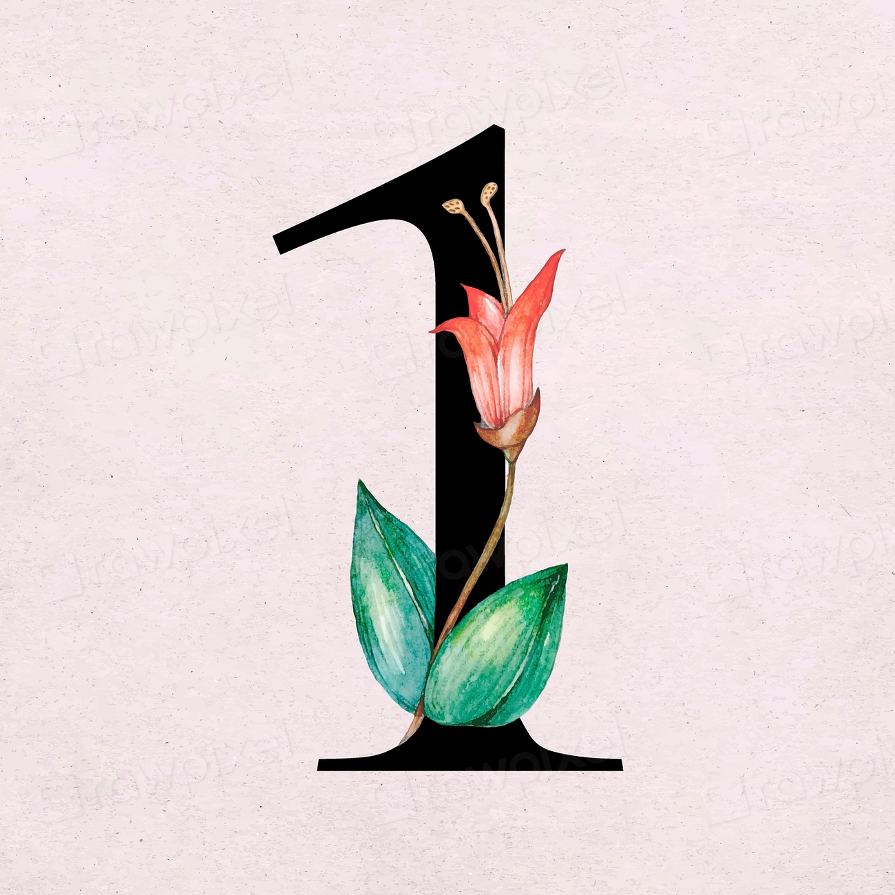 Vector number 1 font botanical | Premium Vector - rawpixel