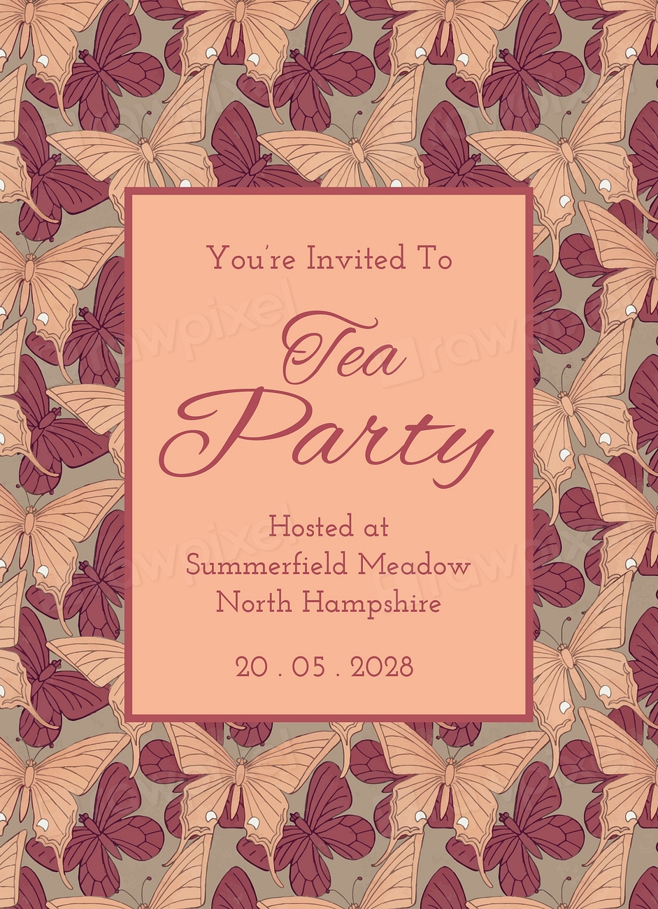 Tea party invitation card template, | Premium Vector Template - rawpixel
