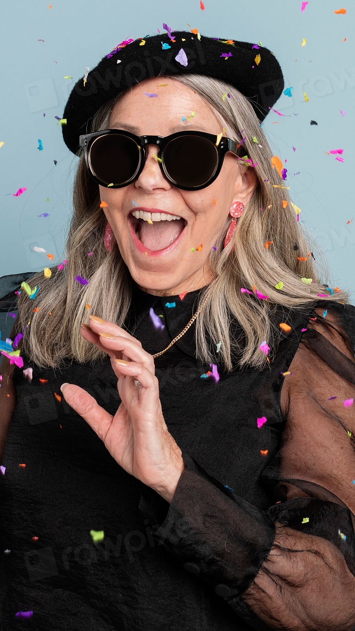Cool grandma celebrating with confetti | Premium Photo - rawpixel
