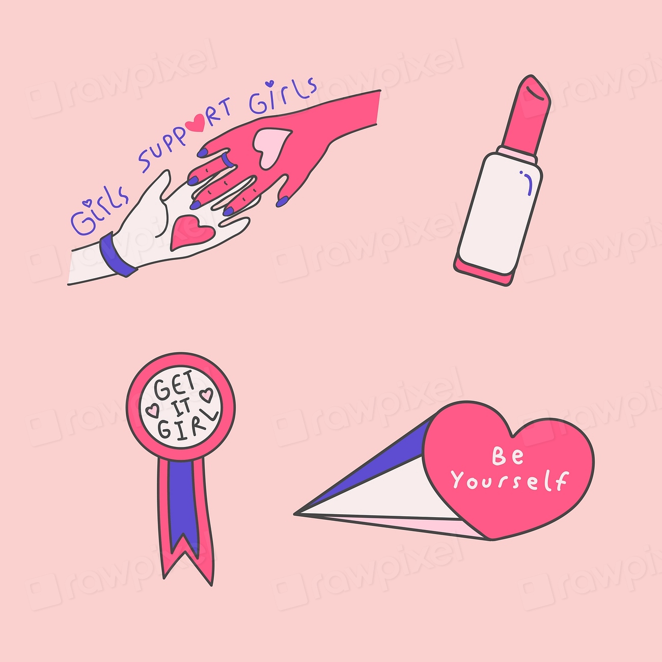 Pink girl power collection vectors | Free Vector - rawpixel
