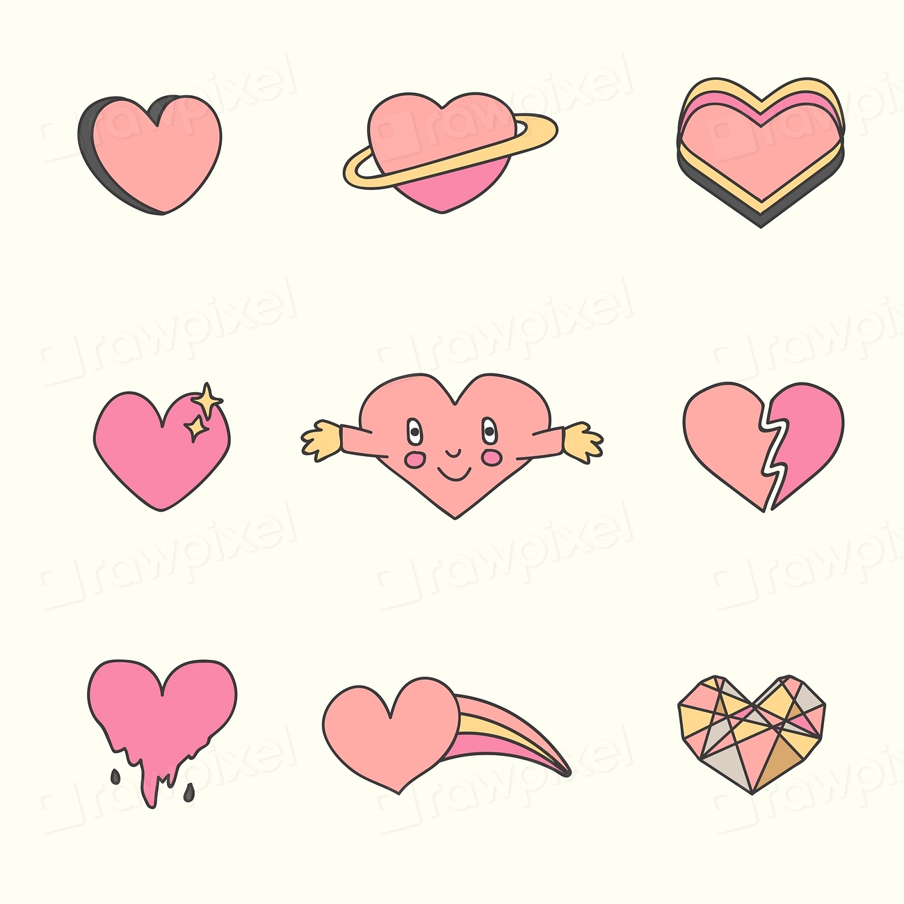 Pink heart design collection vector | Premium Vector - rawpixel