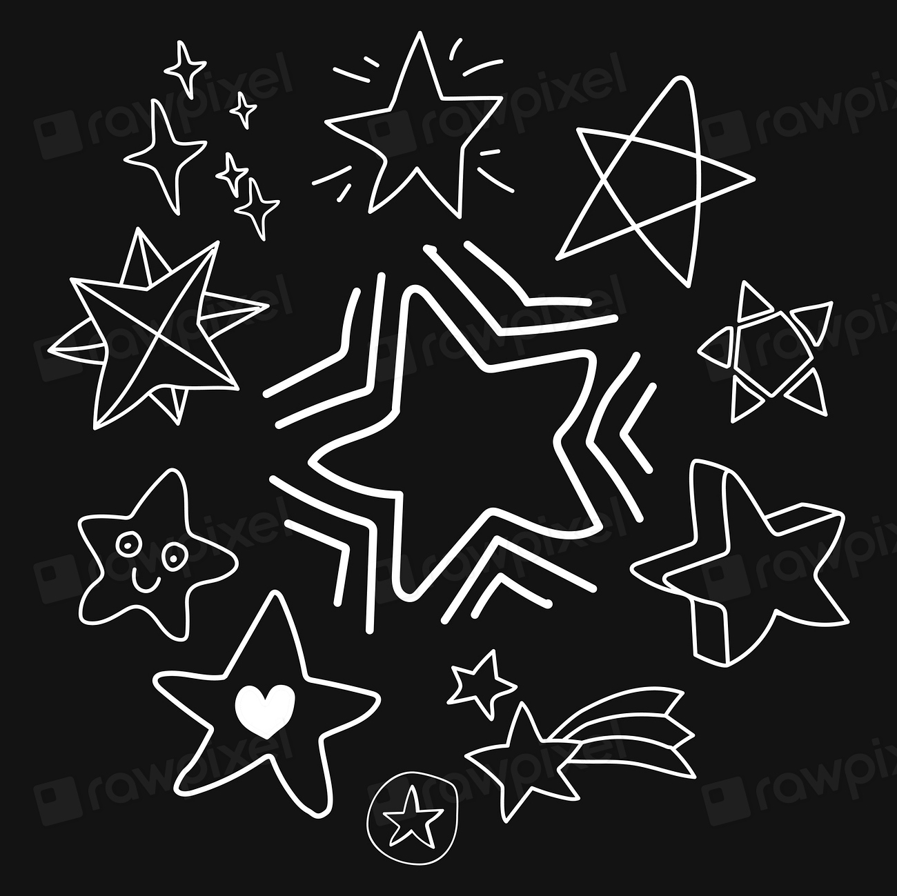 Hand drawn white star vectors | Free Vector - rawpixel