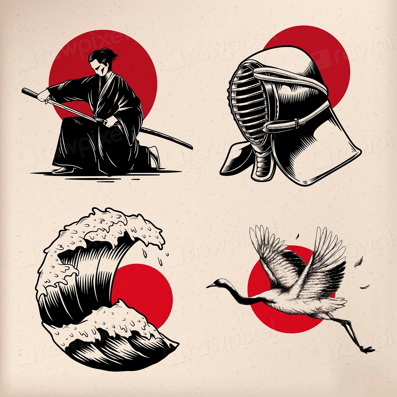 Traditional Japanese stickers beige background | Premium Vector - rawpixel