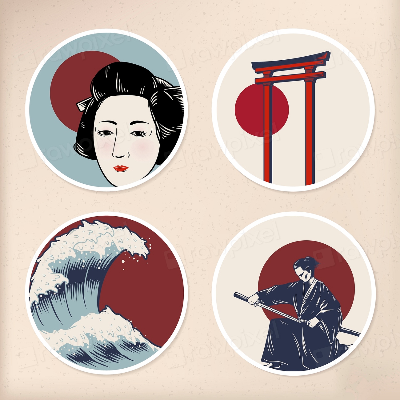 Traditional Japanese stickers beige background | Premium Vector - rawpixel