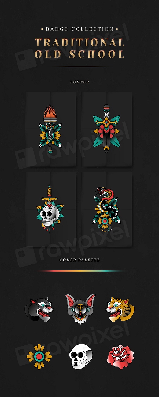 Traditional old school stickers set | Premium Vector - rawpixel