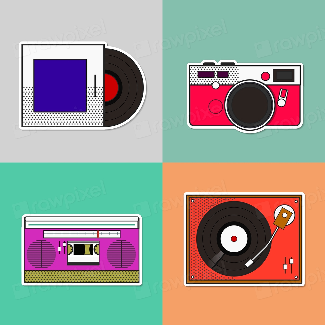 Colorful pop art object vintage | Premium Vector - rawpixel