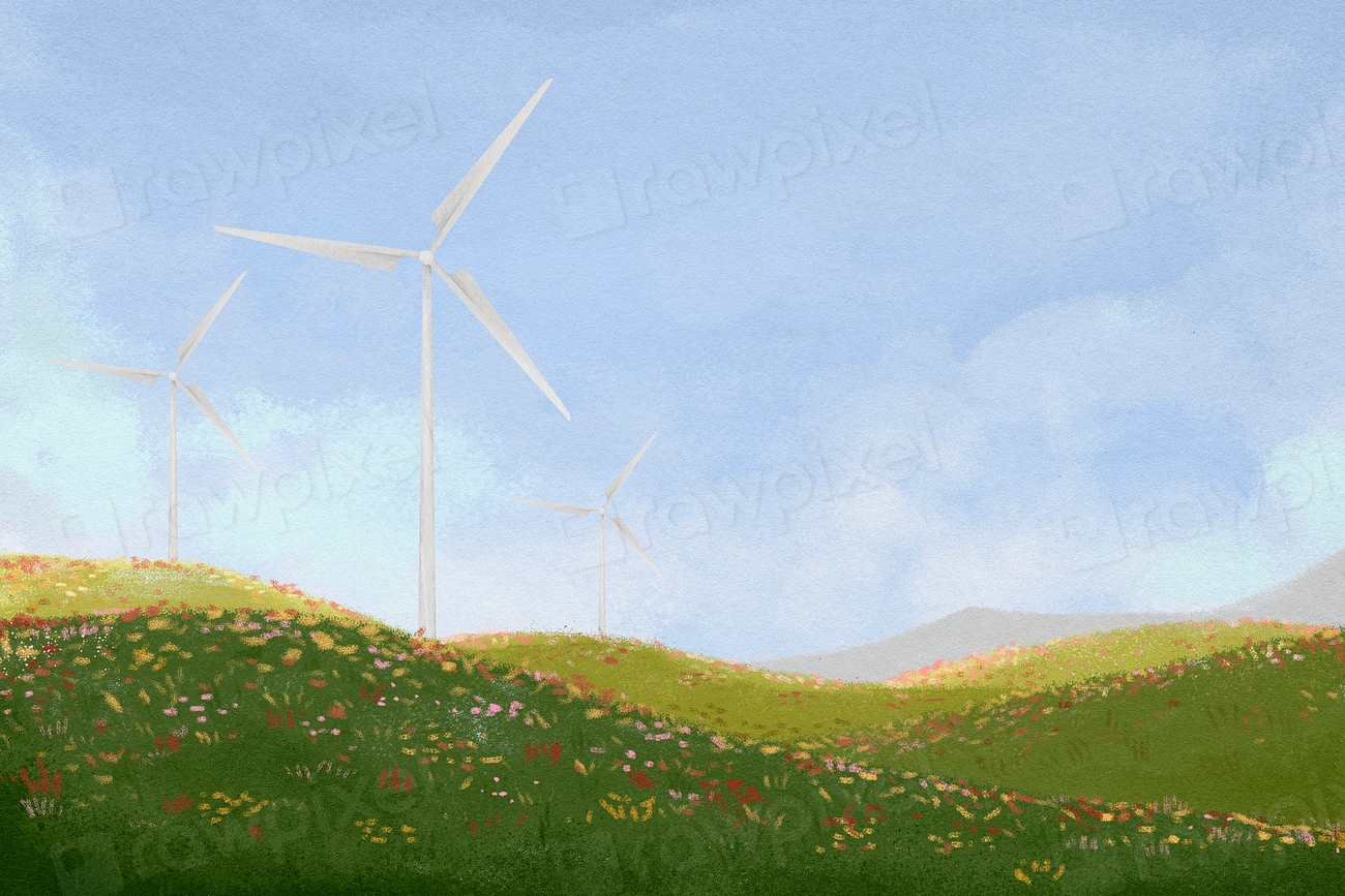 Wind farm landscape background, watercolor | Premium PSD - rawpixel