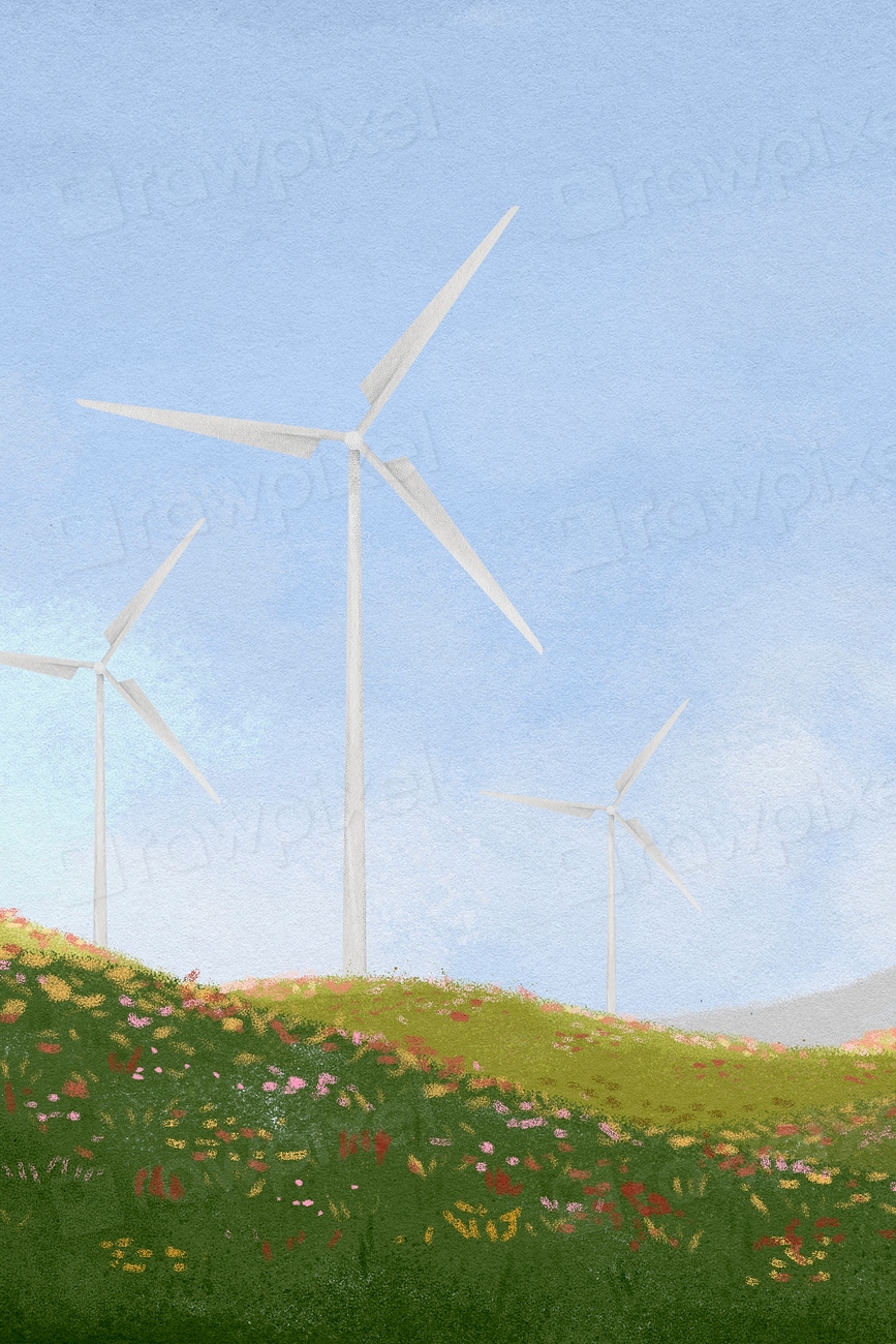 Wind farm landscape background, watercolor | Premium Photo - rawpixel