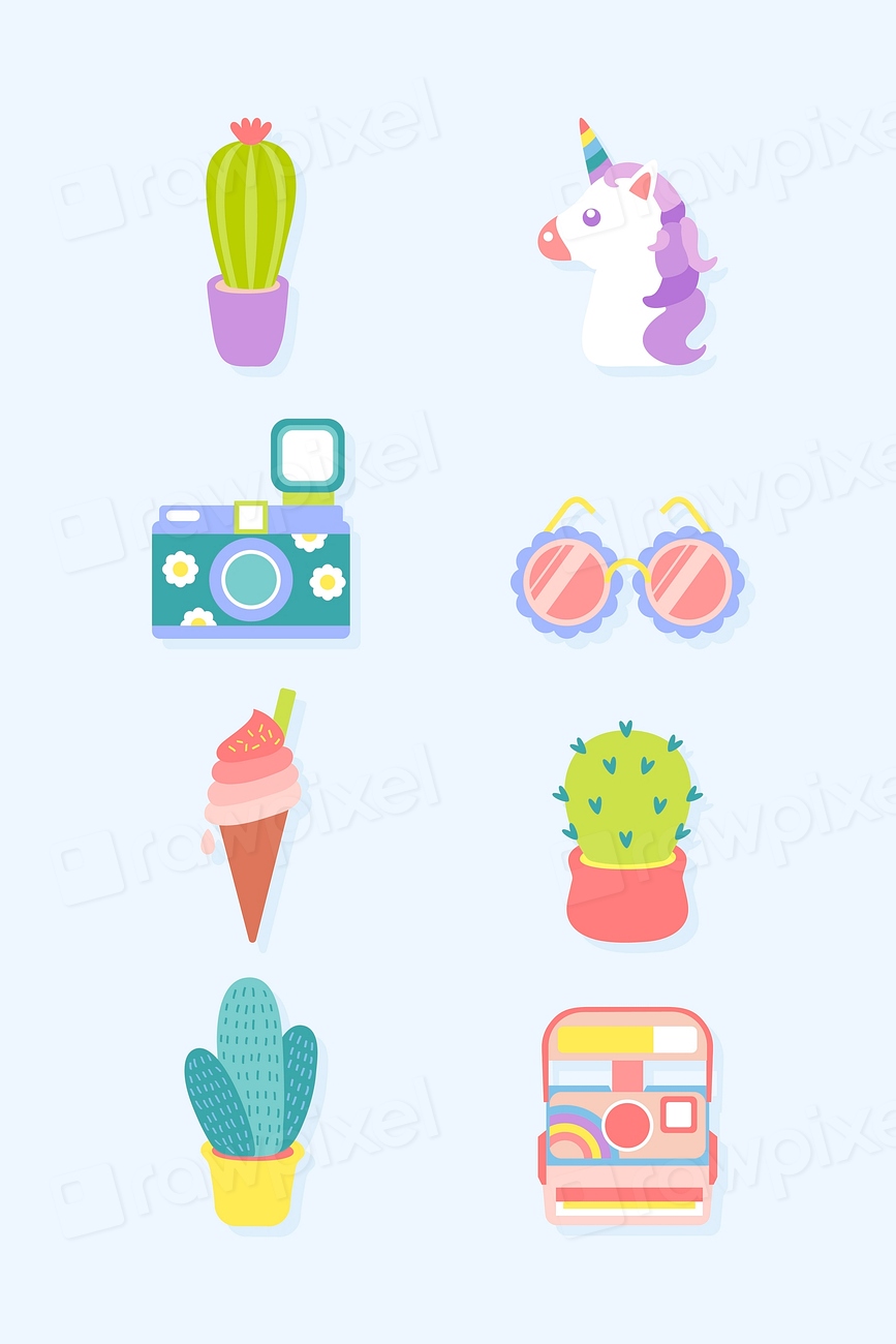 Cute sticker collection vector | Free Vector - rawpixel