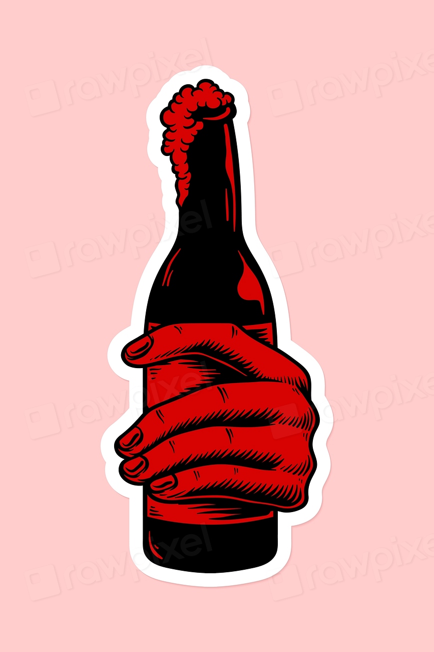 Hand holding beer bottle sticker | Premium Vector - rawpixel