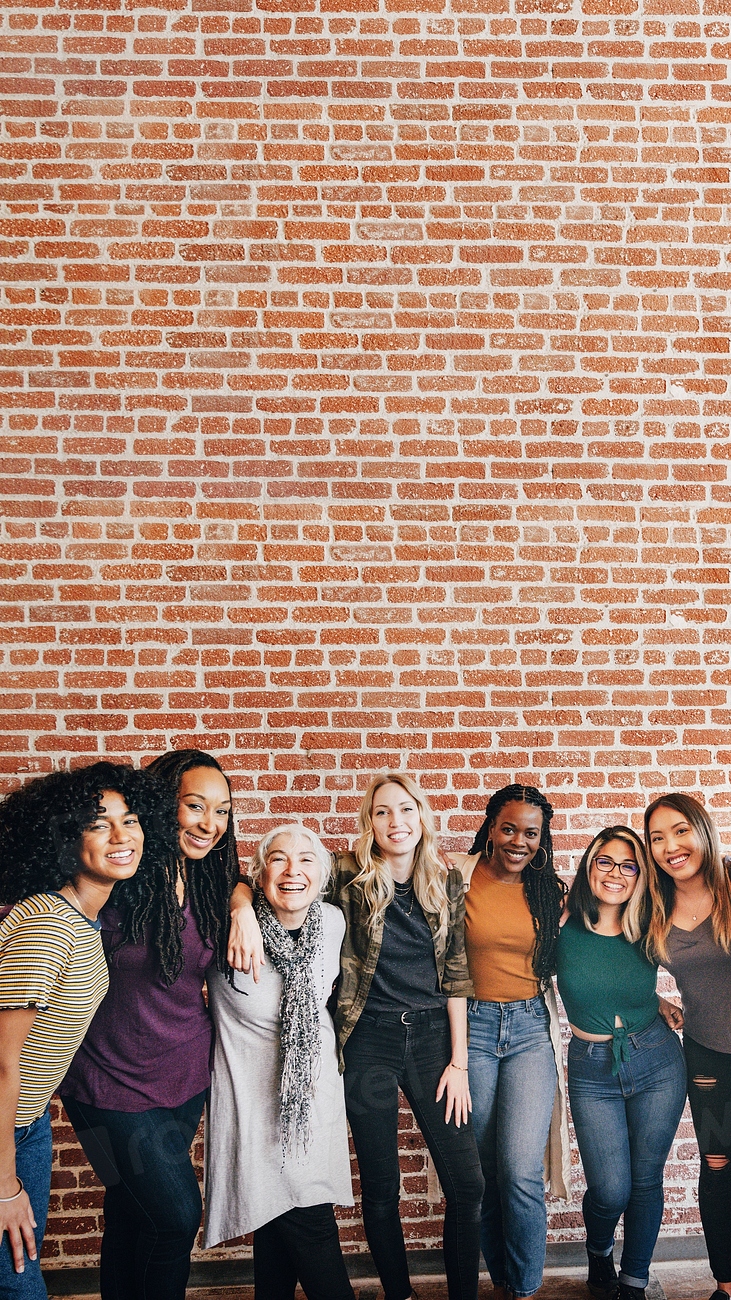 Happy woman standing together brick | Premium Photo - rawpixel