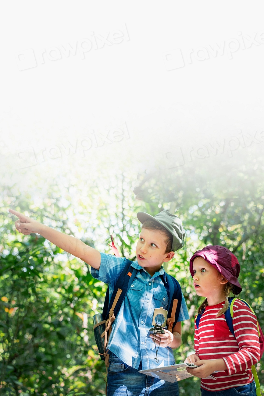 Two cute kids trekking in the forest | Premium Photo - rawpixel
