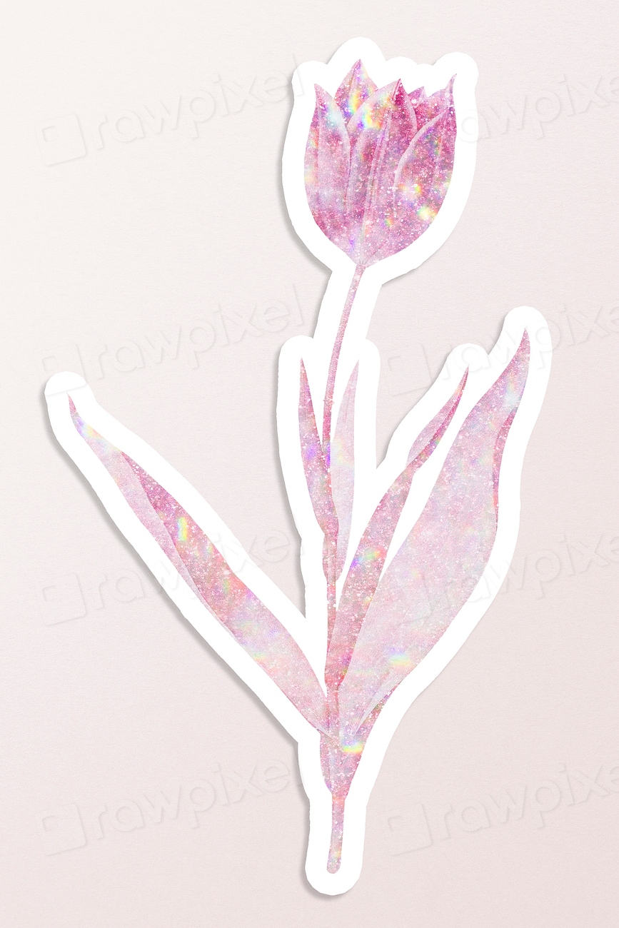 Pink holographic tulip sticker white | Premium PSD - rawpixel