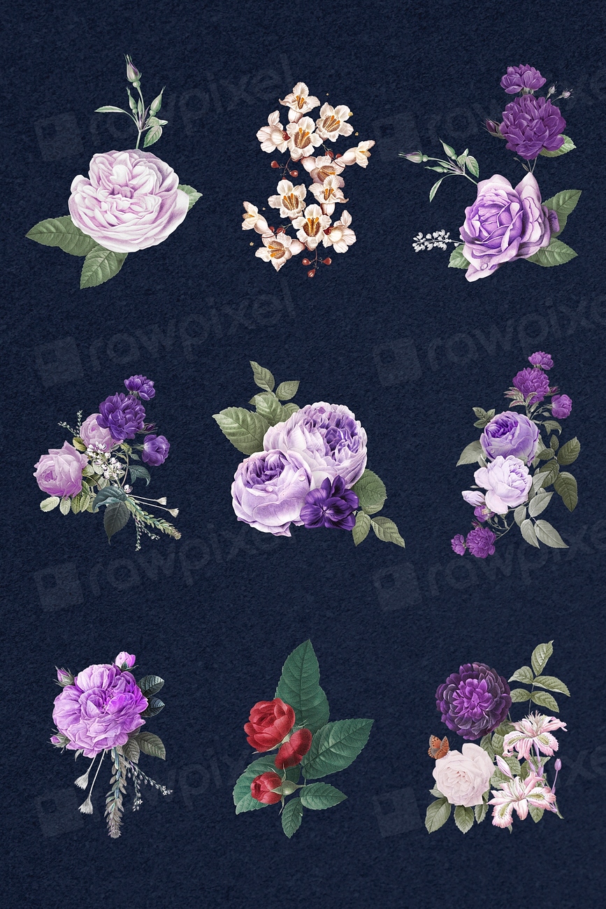 Botanical purple flowers psd watercolor | Premium PSD - rawpixel