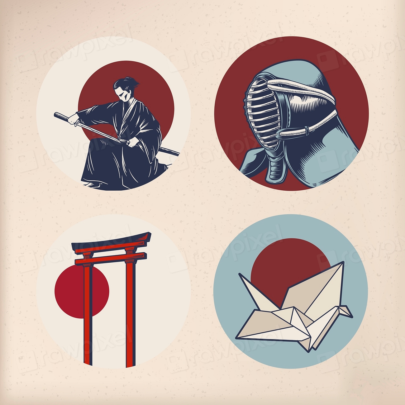 Traditional Japanese stickers beige background | Premium Vector - rawpixel