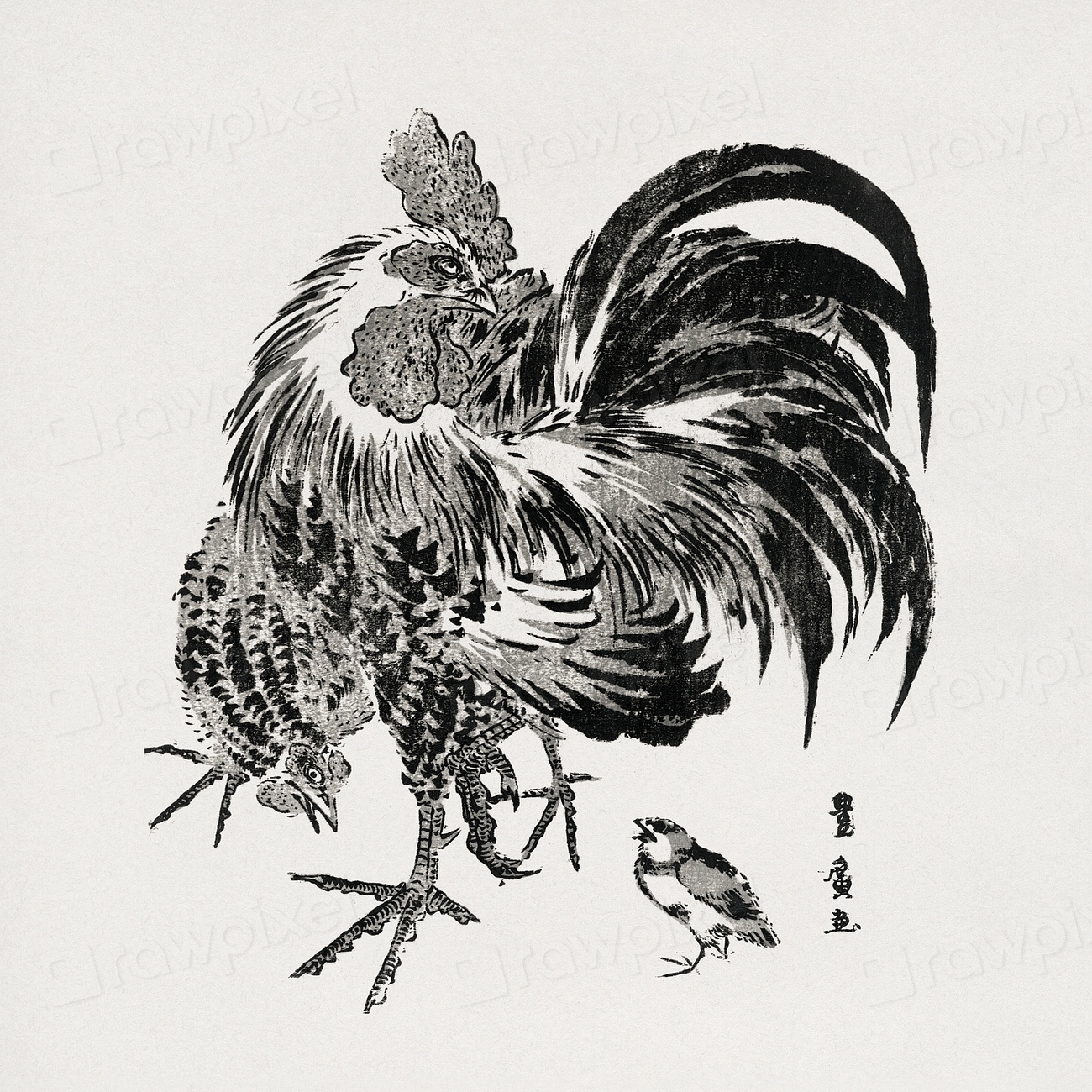 Japanese chicken (1773-1829) vintage Ukiyo-e | Free Photo Illustration ...