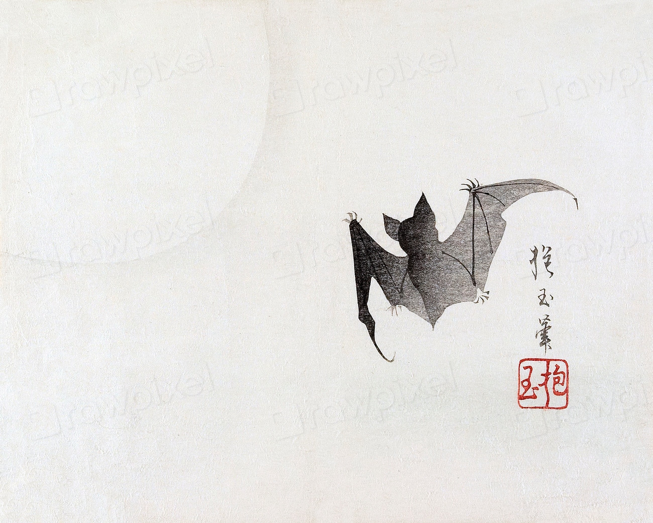 Japanese bat and moon (1830) | Free Photo Illustration - rawpixel