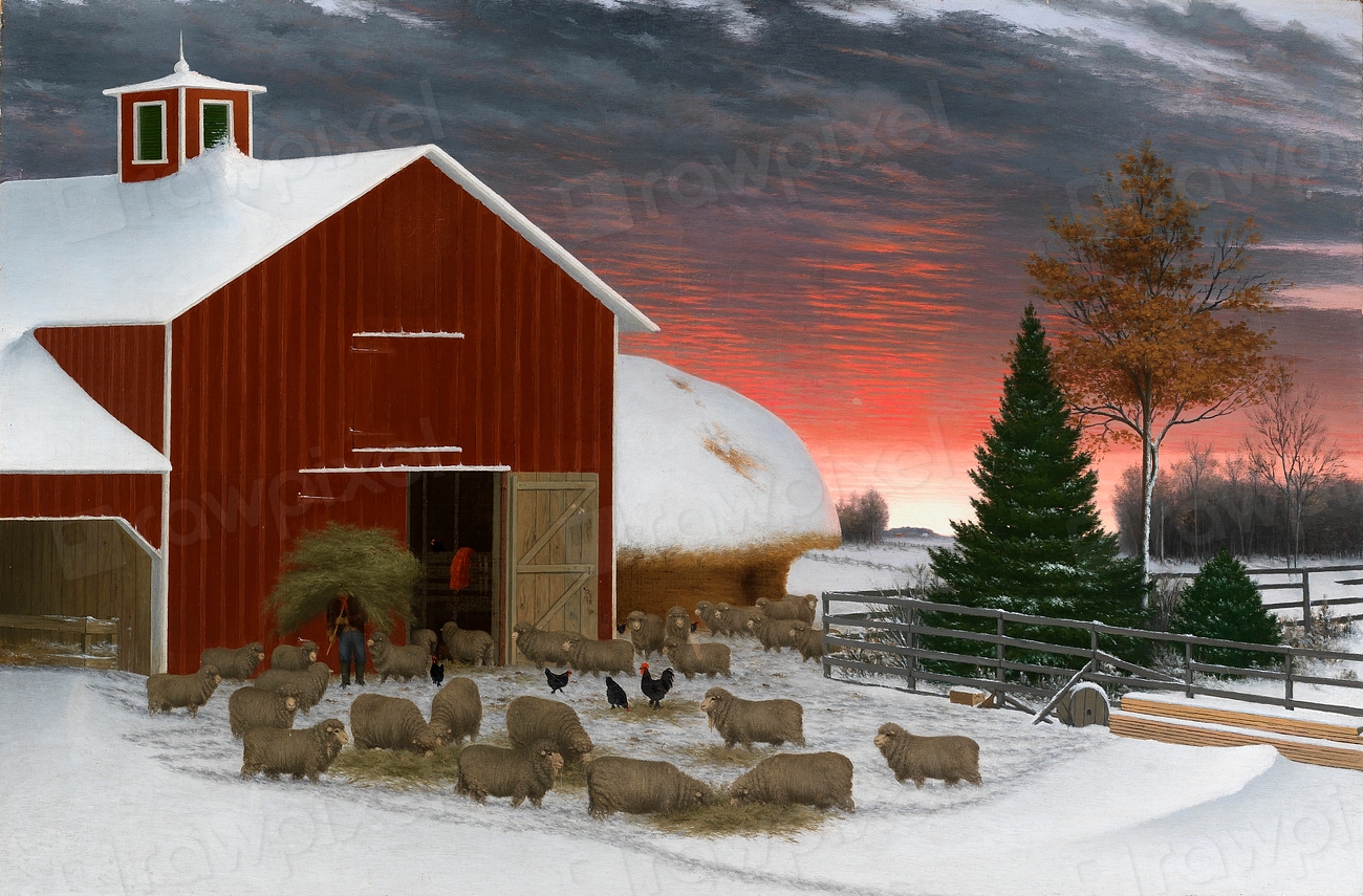 Barnyard in Winter, Horatio Shaw | Free Photo Illustration - rawpixel