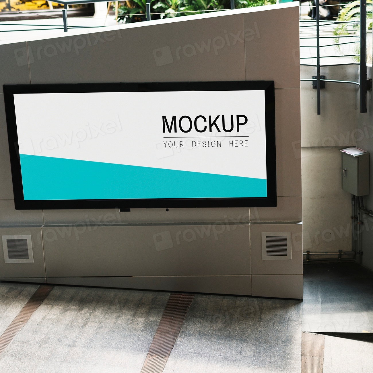 TV screen mockup at walkway | Free PSD Mockup - rawpixel
