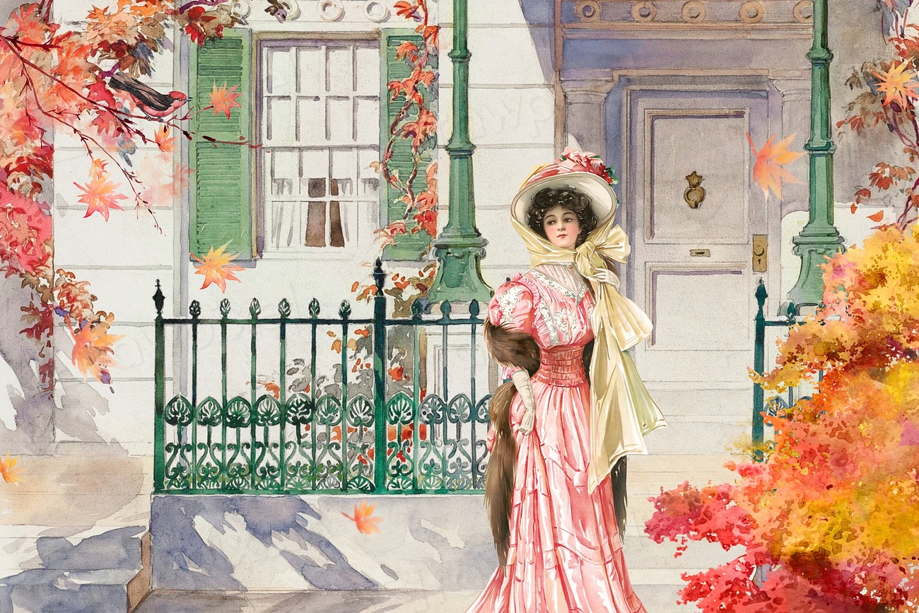 Watercolor Victorian woman Autumn. Remixed | Premium Photo Illustration ...