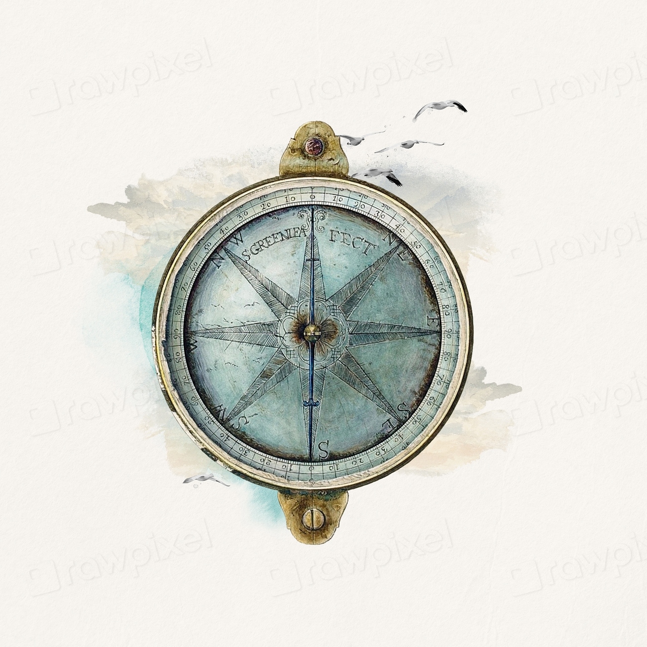 Watercolor compass collage element. Remixed | Premium Photo - rawpixel