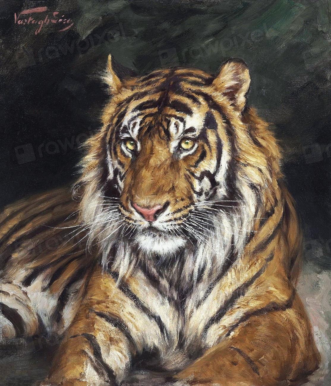 Reclining Tiger (1866-1919) oil painting | Free Photo Illustration ...