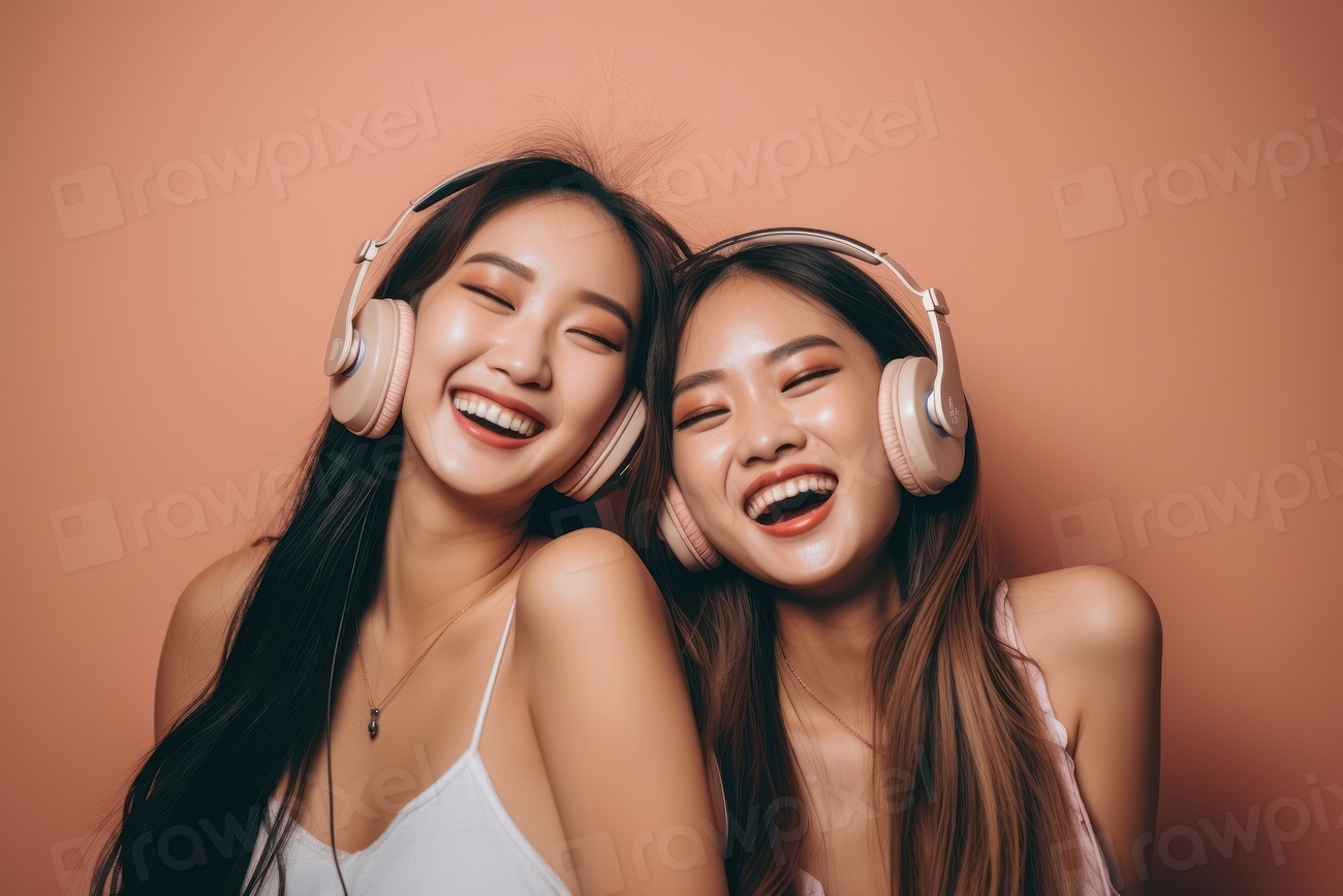 Headphones listening laughing music. AI | Free Photo - rawpixel