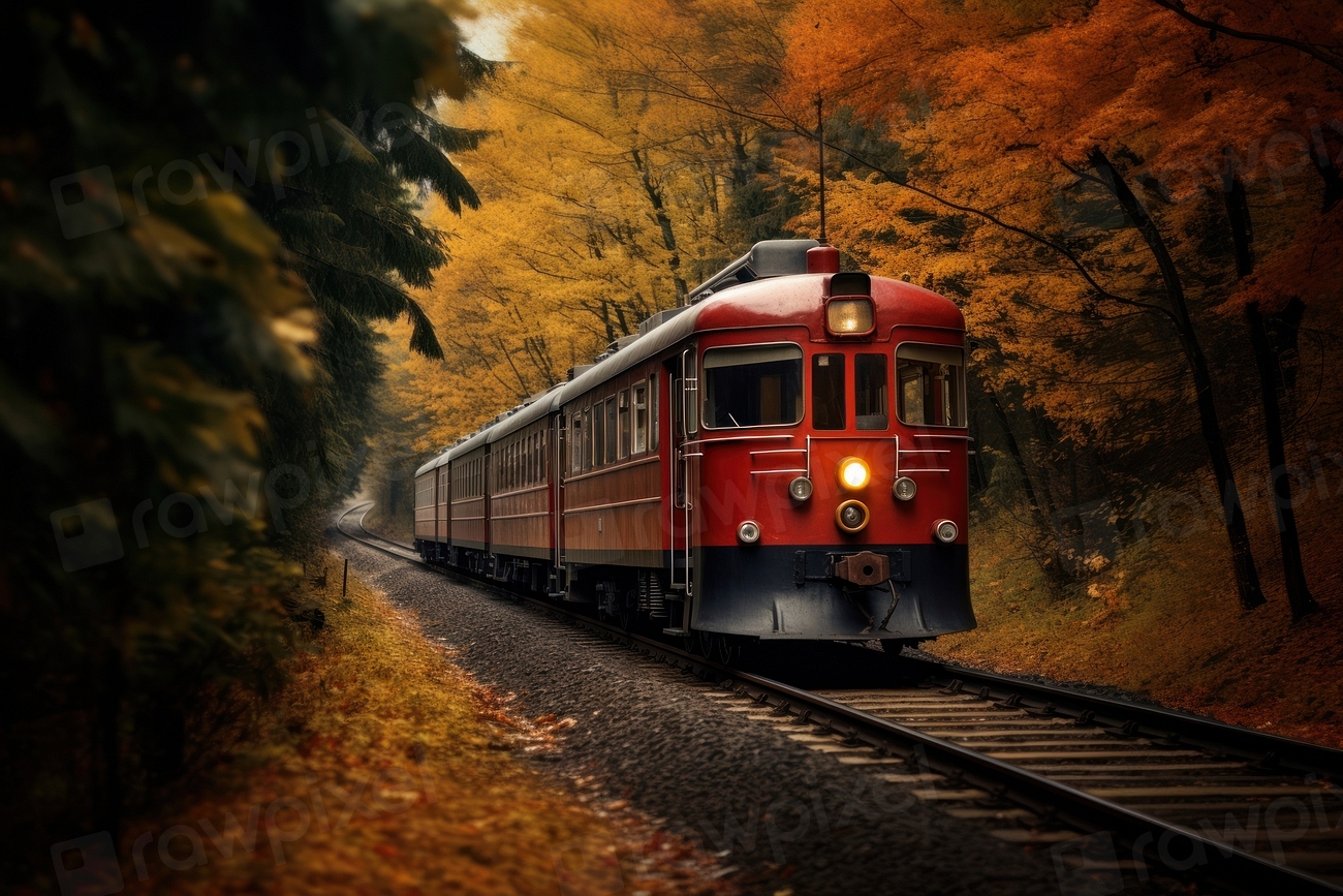 Autumn train outdoors vehicle. AI | Free Photo - rawpixel