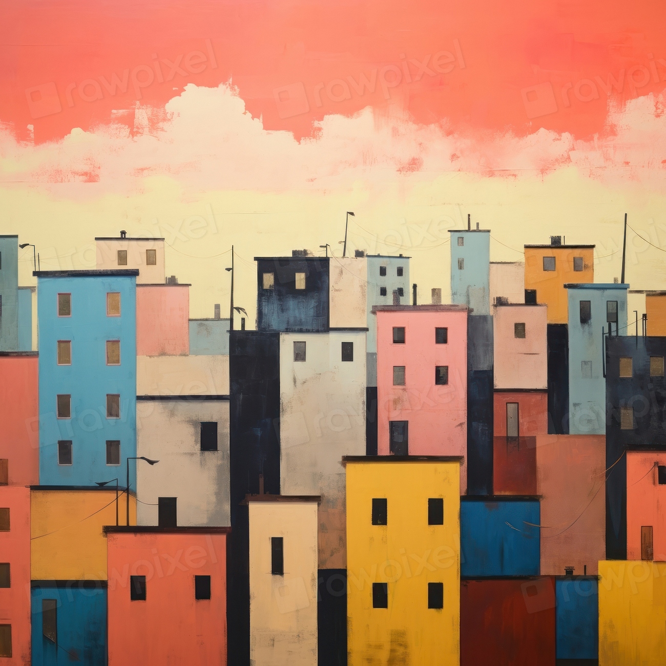 Painting city art neighbourhood | Free Photo Illustration - rawpixel