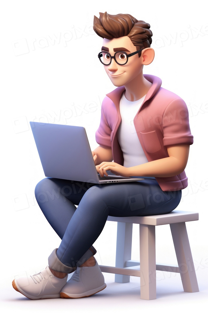 Programmer computer sitting cartoon. | Premium Photo Illustration ...