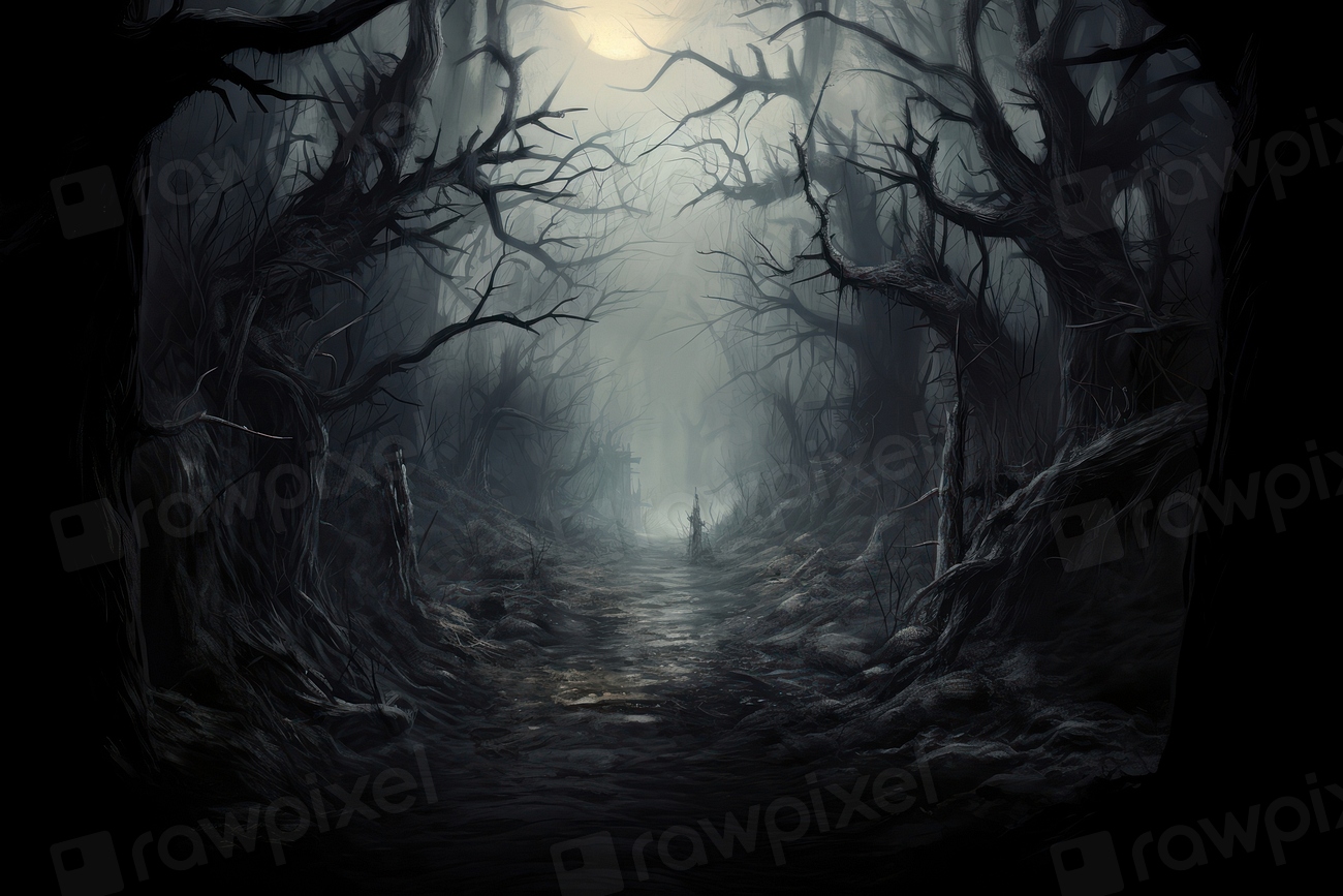 spooky foggy haunted forest nature | Free Photo Illustration - rawpixel